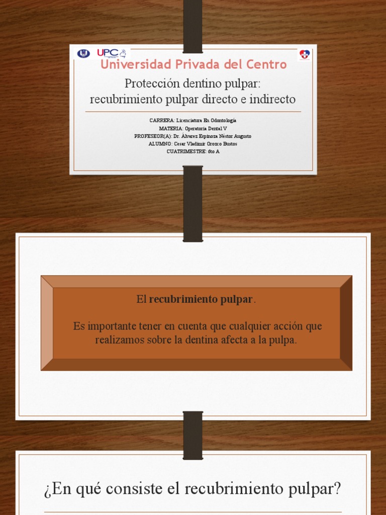 Protección Dentino Pulpar Recubrimiento Pulpar Directo e Indirecto | PDF | Odontología | Calcio