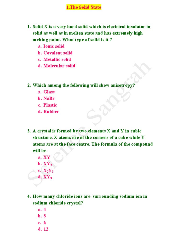 The Solid State MCQ | PDF | Solid | Chemical Bond