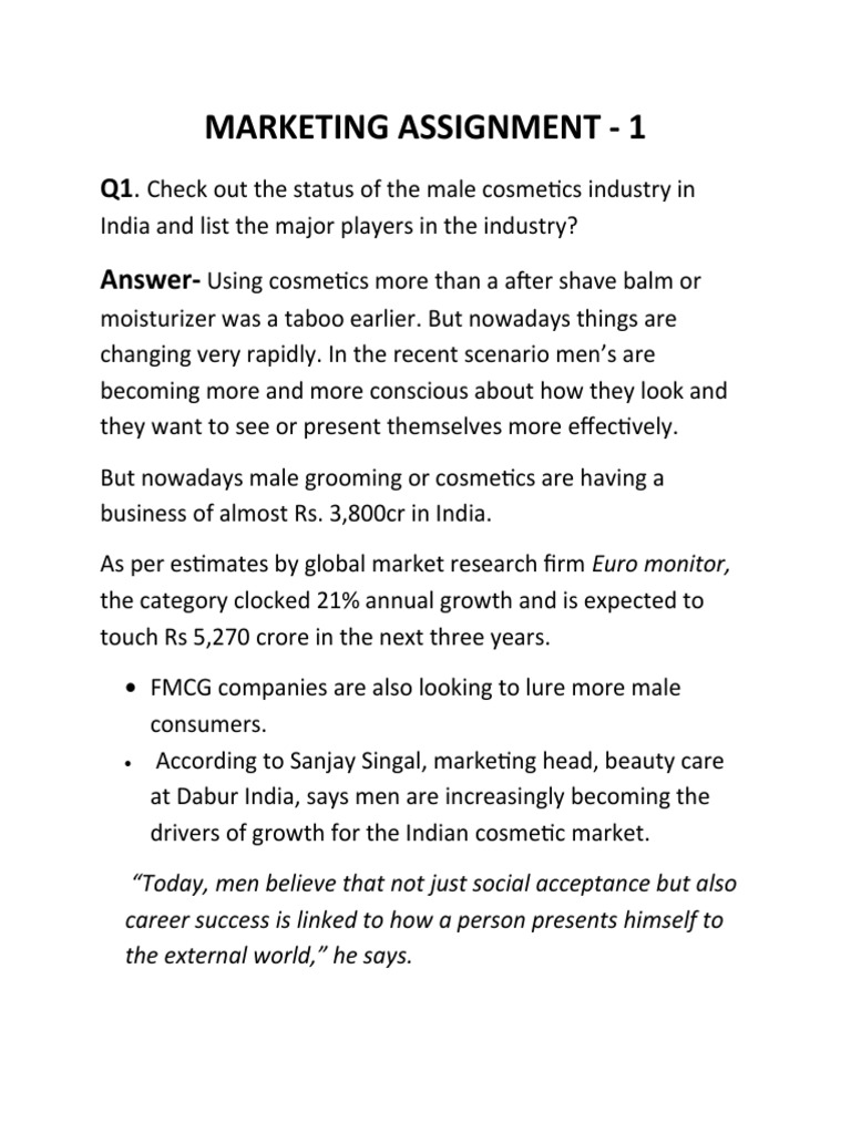 Marketing Assignment - 1: Answer | PDF | Cosmetics | Marketing