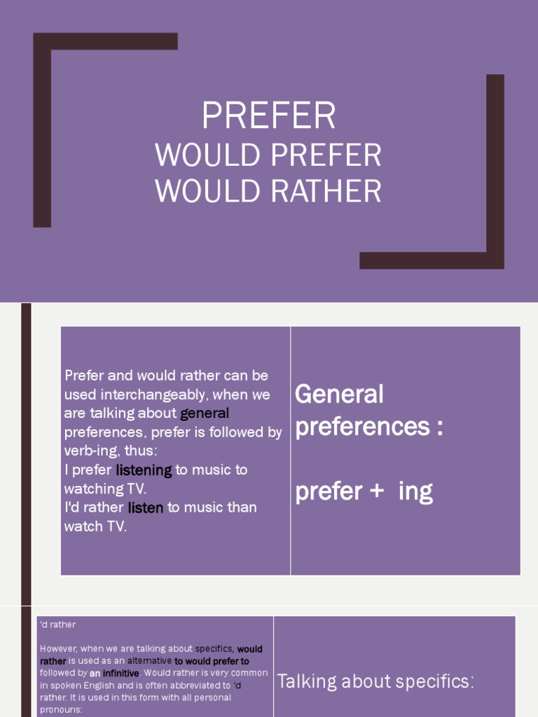 Understanding "Prefer" vs. "Rather" | PDF | Languages | Language Arts ...