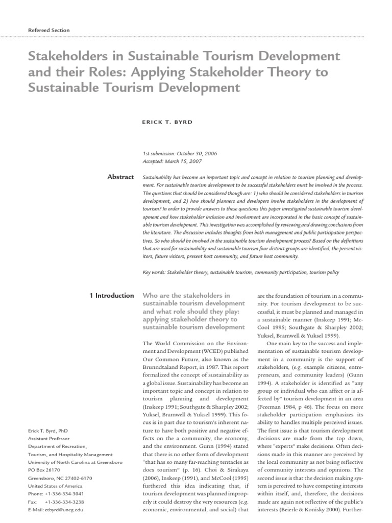 Stakeholders in Sustainable Tourism Development | PDF | Stakeholder ...