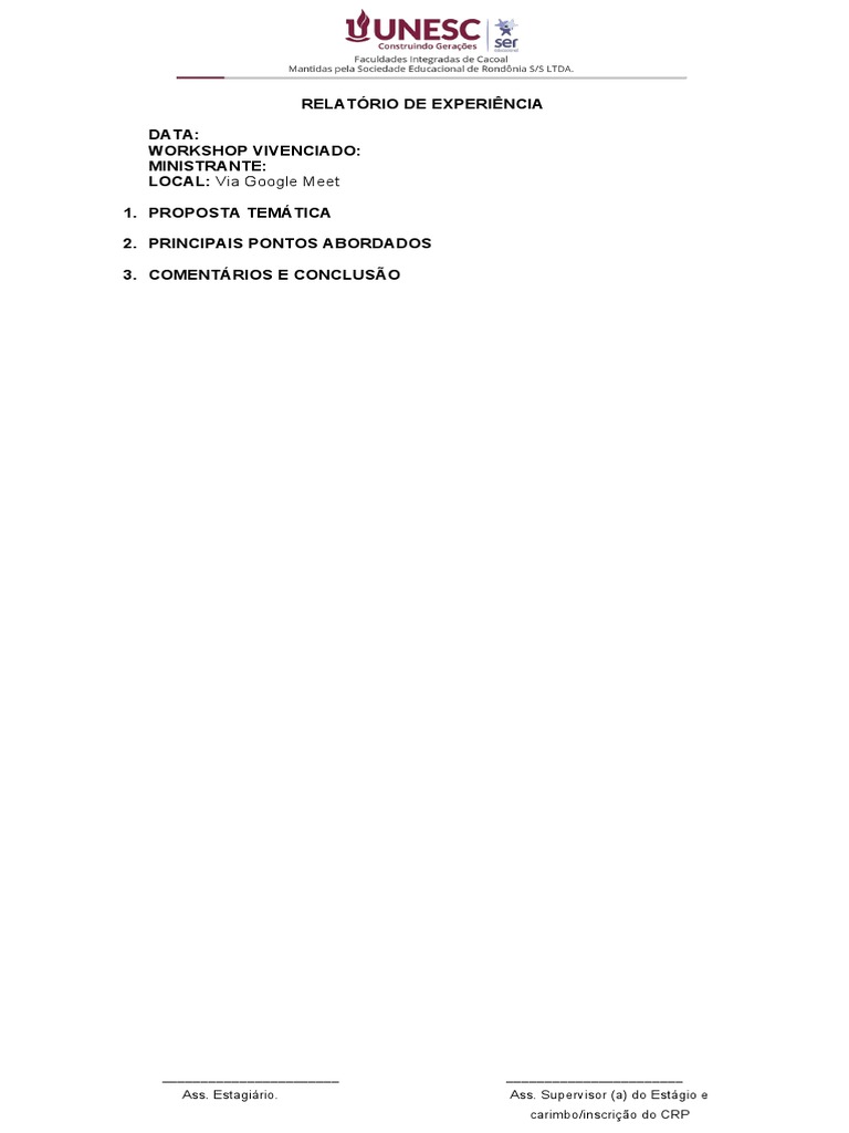 Modelo de RELATORIO WORKSHOP | PDF