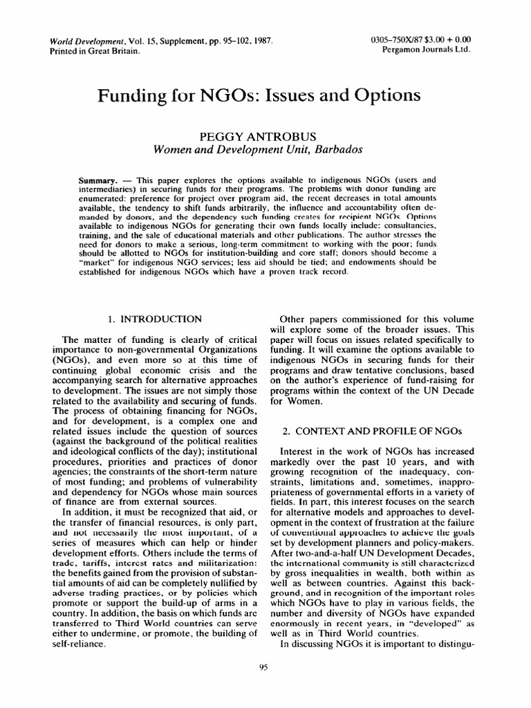 Funding For NGOs Issues and Options | PDF | Non Governmental ...