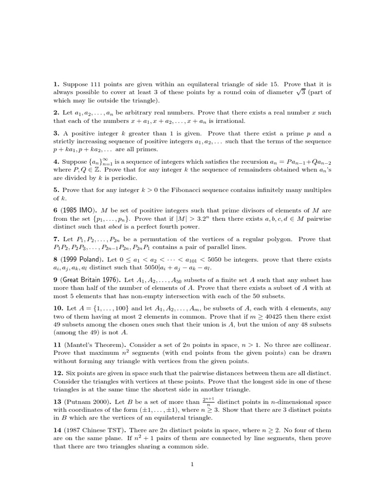 Combinatorics Problem Set 3 Pdf Sequence Triangle