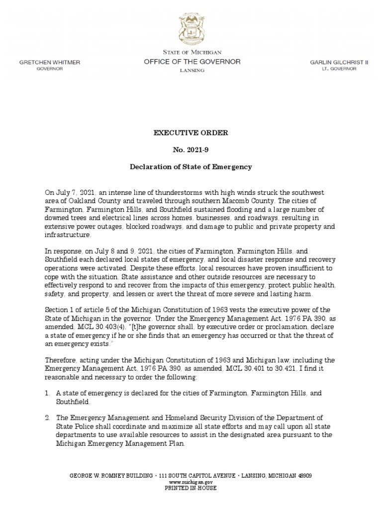 EO 2021-09 Declaration of Emergency - (Final Signed) | PDF | State Of ...