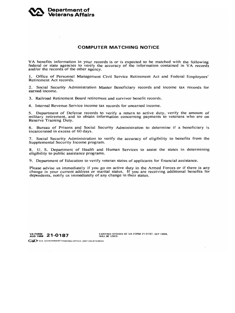 Va Computer Matching Notice | PDF