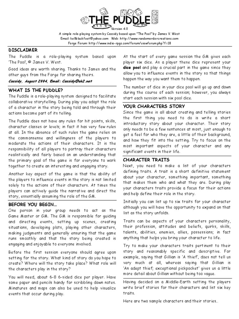 The PUDDLE | PDF | Dice | Narrative