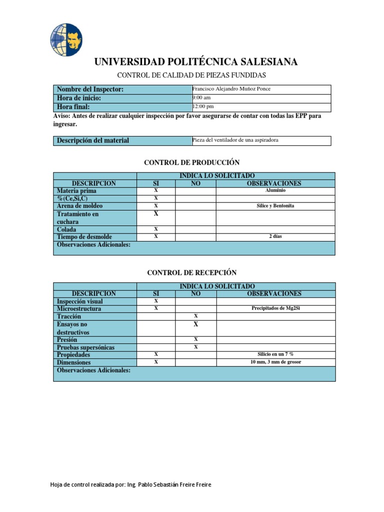 Formato de Control de Calidad | PDF