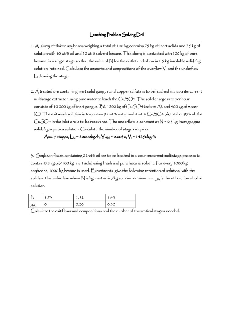 Extraction Problem Solving Drill | PDF | Solution | Physical Chemistry