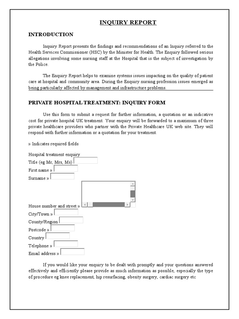Inquiry Report | PDF | Health Care | Hospital