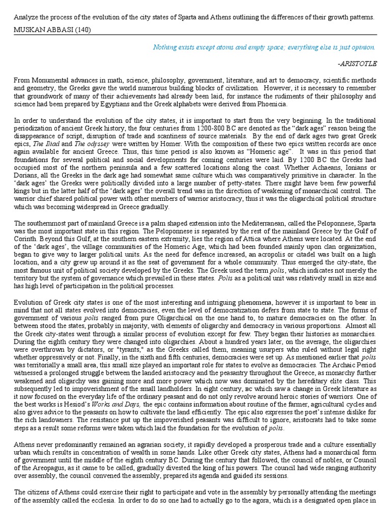 Evolution of Athens and Sparta City-States | PDF | Sparta | Ancient Greece