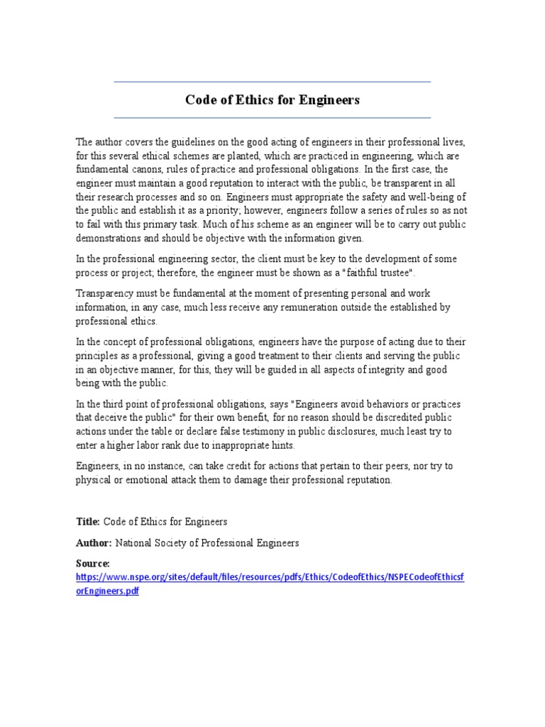 Code of Ethics For Engineers | PDF | Business | Art