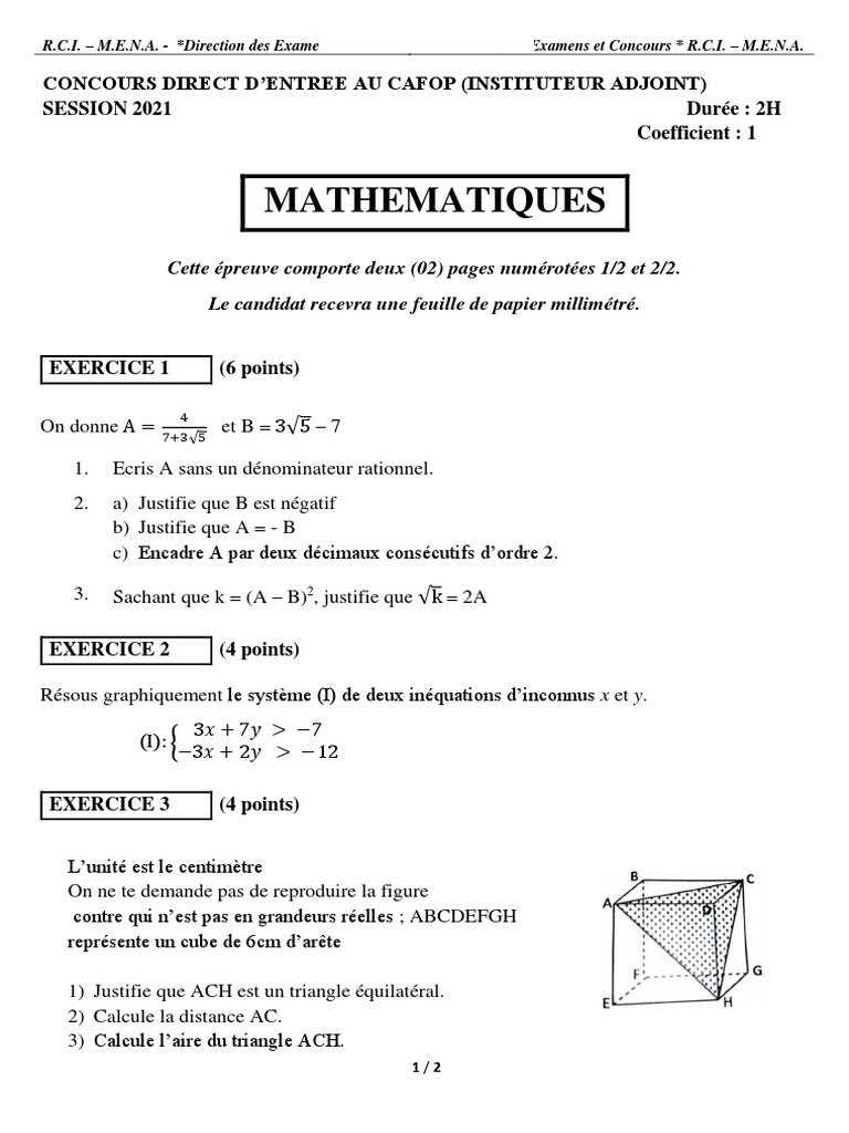 Mathematique Cafop 2021 | PDF | Fonction trigonométrique | Triangle