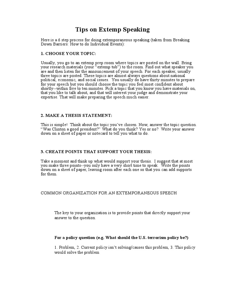 Tips On Extemp Speaking: 1. Choose Your Topic | PDF | Communication ...