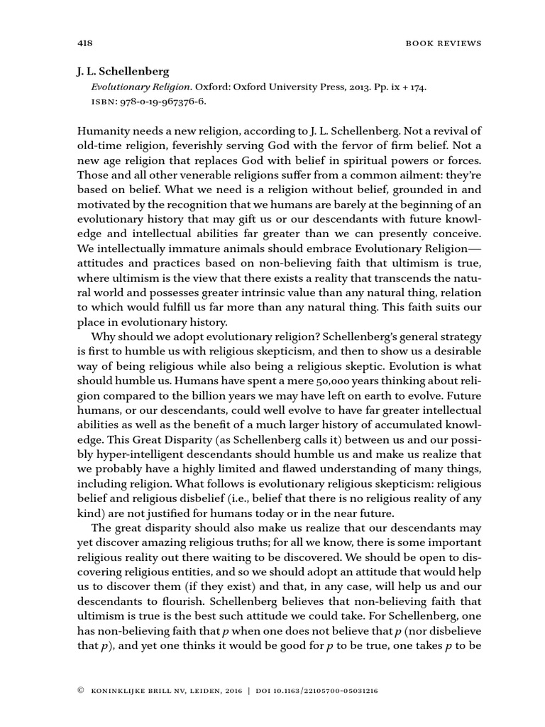 J. L. Schellenberg: Evolutionary Religion. Oxford: Oxford University ...