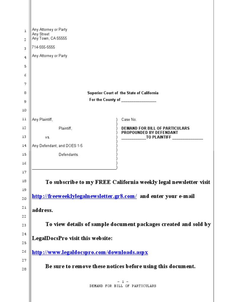 Sample Demand For Bill of Particulars For California | PDF | Mail ...