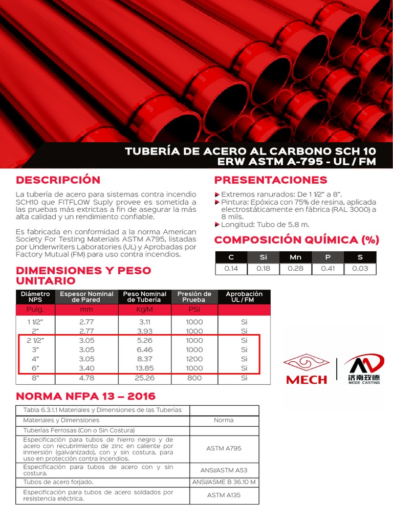 2.2 Tuberia SCH 10 Astm A795 Con Costura - Mech | PDF | Tubería (transporte de fluidos) | Acero