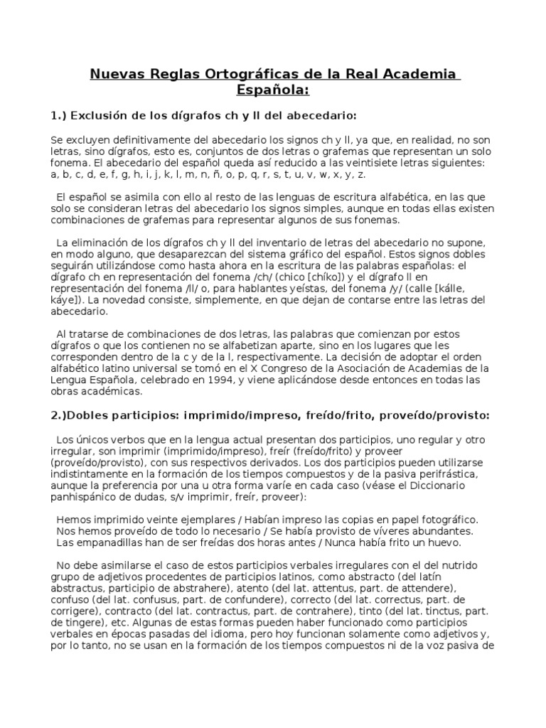 Nuevas Reglas Ortográficas De La Rae Pdf Alfabeto Notación