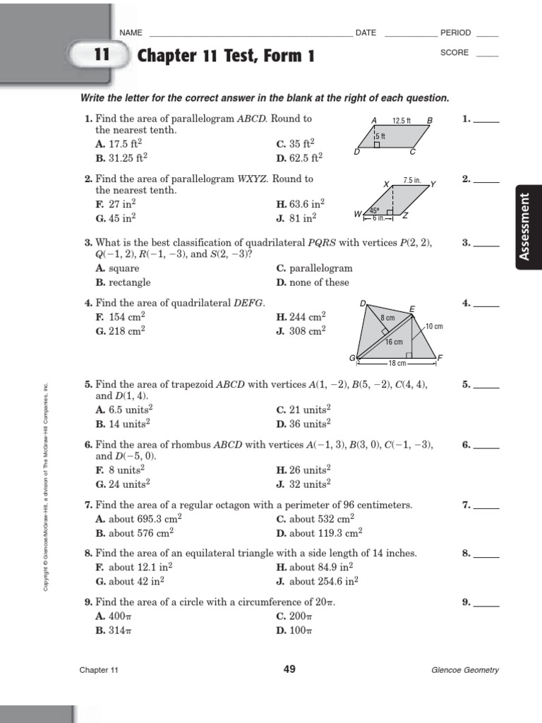 Chapter 11 Test, Form 1: Write The Letter For The Correct Answer in The ...
