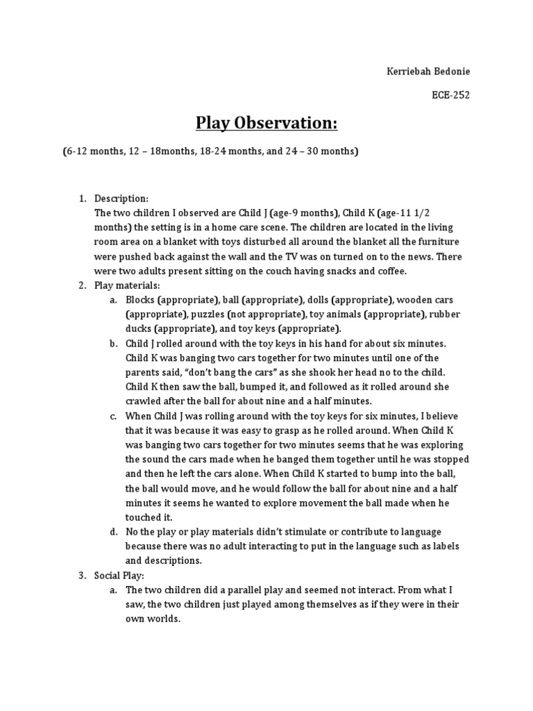 Play Observation | PDF | Toys | Childhood