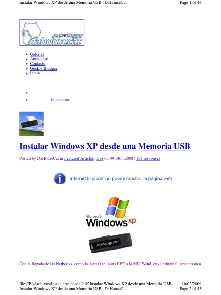 Instalar Windows XP Desde USB | PDF | Memoria USB | Windows XP