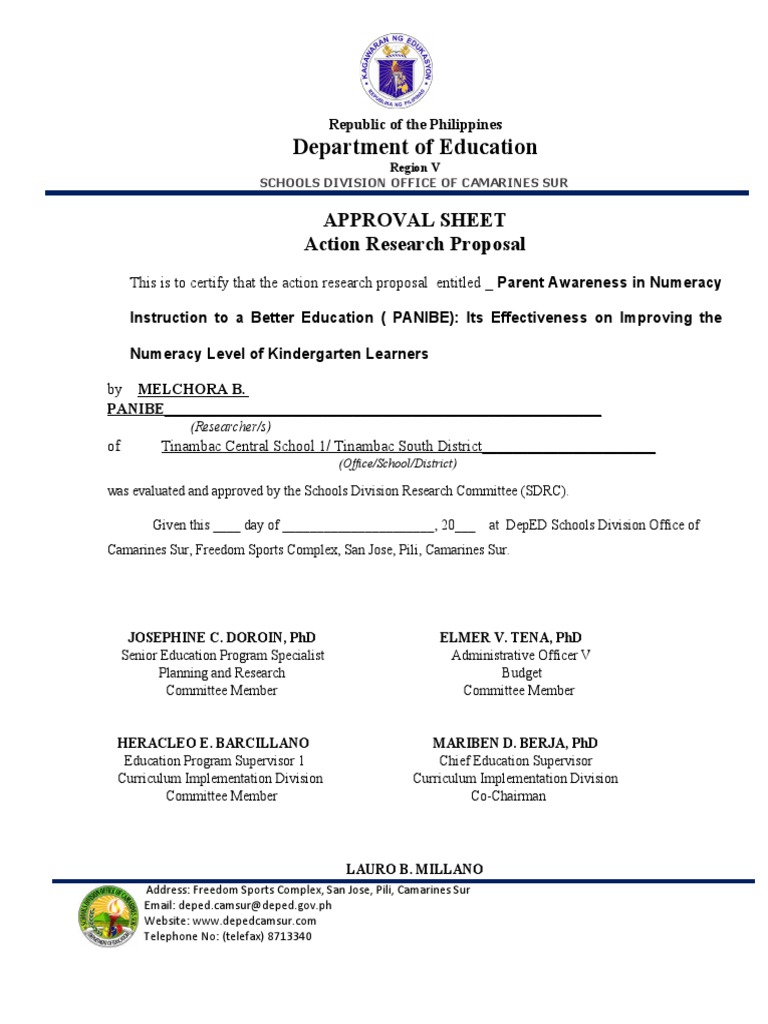 Department of Education: Approval Sheet Action Research Proposal | PDF ...