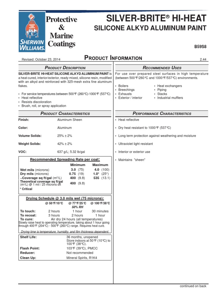 Silver-Brite Hi-Heat: Protective & Marine Coatings | PDF | Silicone | Paint