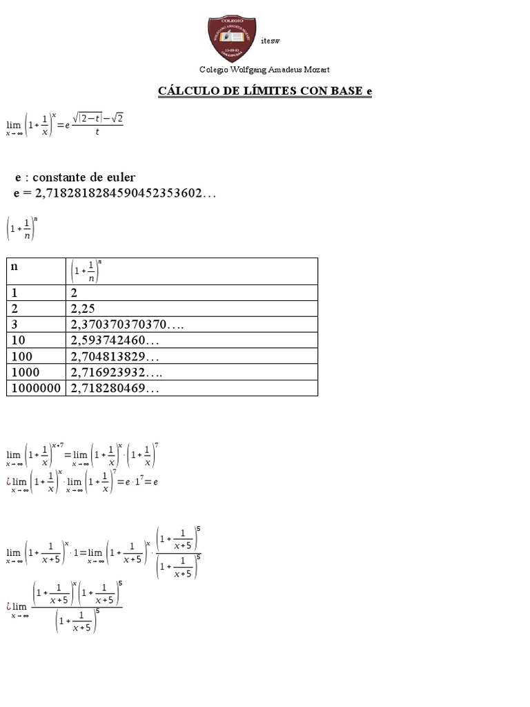 Calculo de Límites Con Base en El Numero de Euler | PDF | Leonhard ...