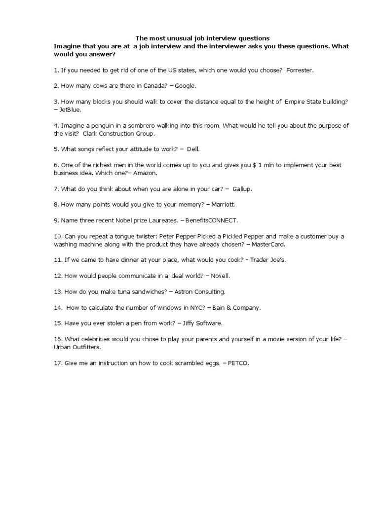 Unusual Interview Questions: Insightful or Inappropriate? | PDF | Business