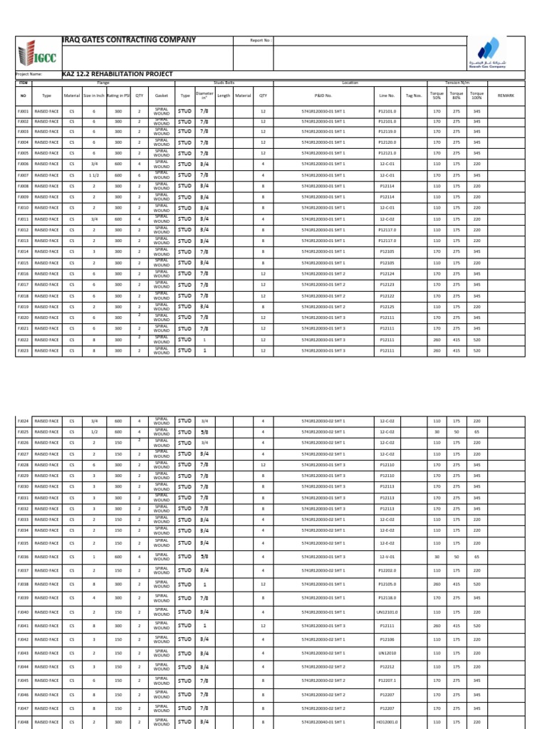 Flange Management Register | PDF | Mechanical Engineering | Industrial ...