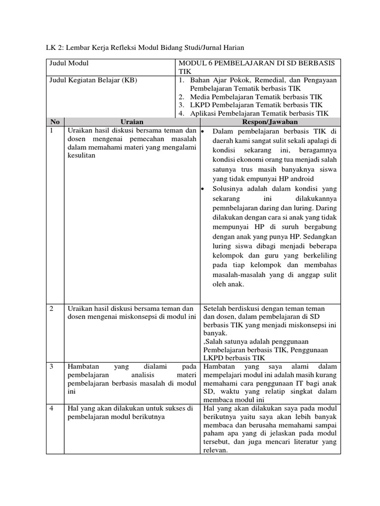 LK 2.6 - Lembar Kerja Refleksi Modul 6 - KUSTANA | PDF