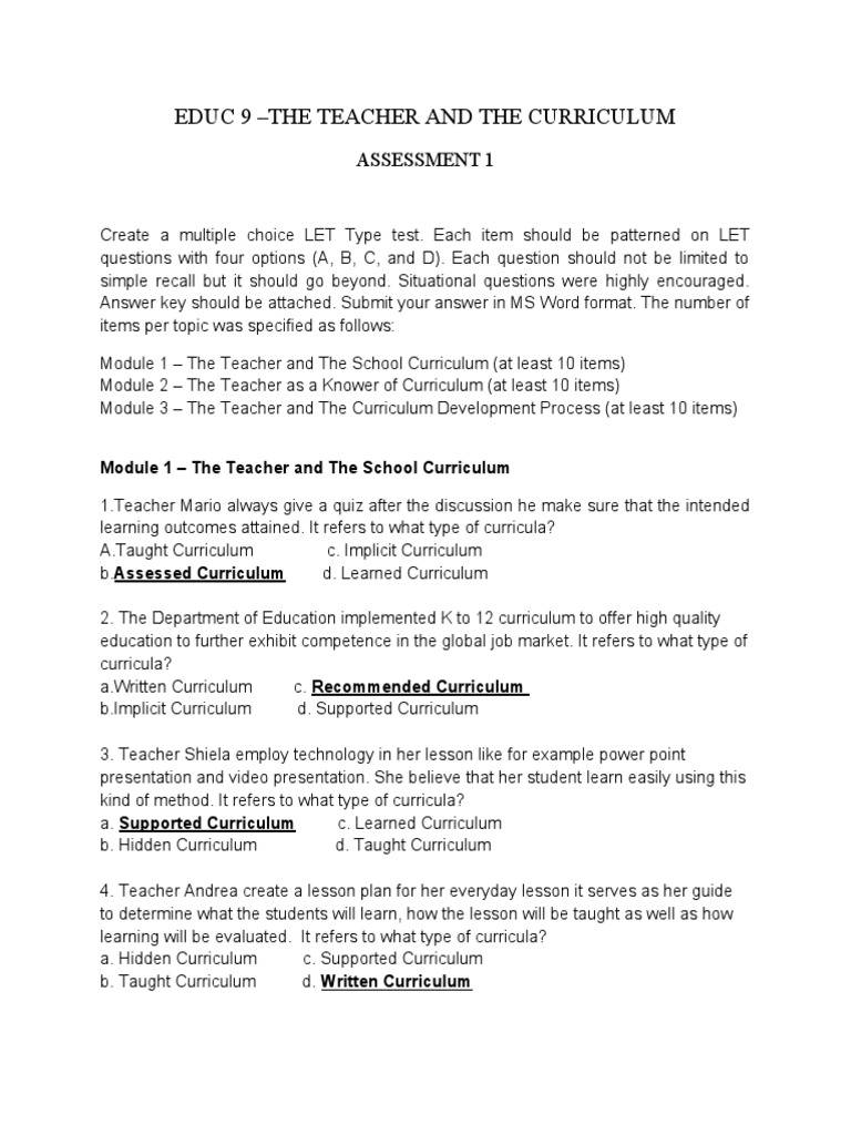 Assessment 1 | PDF | Curriculum | Educational Assessment