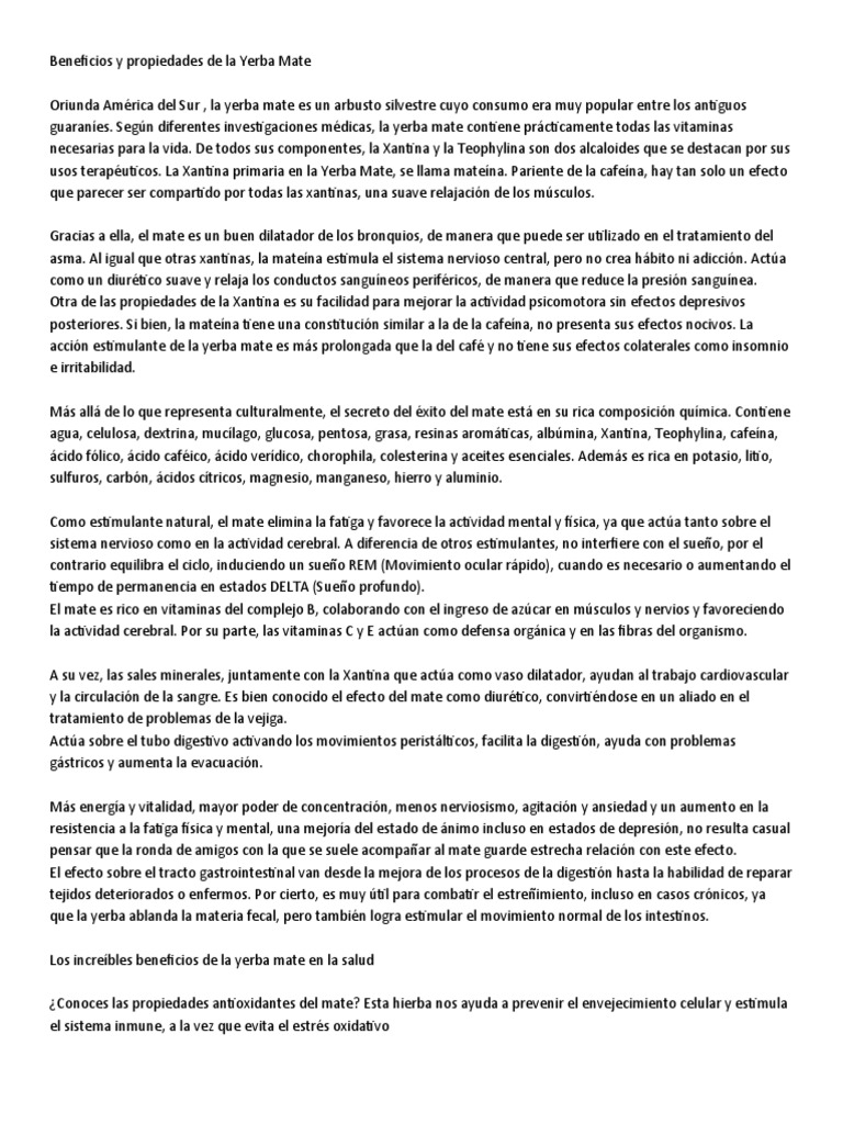 Beneficios de la Yerba Mate para la Salud | PDF | Nutrición | Dietas