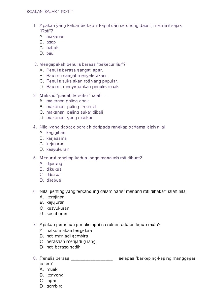 Soalan Sajak Roti | PDF