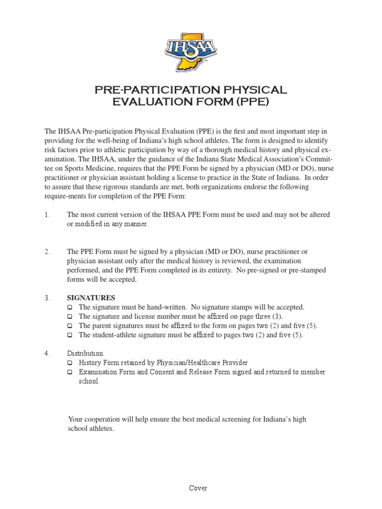 Pre-Participation Physical Evaluation Form (Ppe) : Signatures | PDF ...