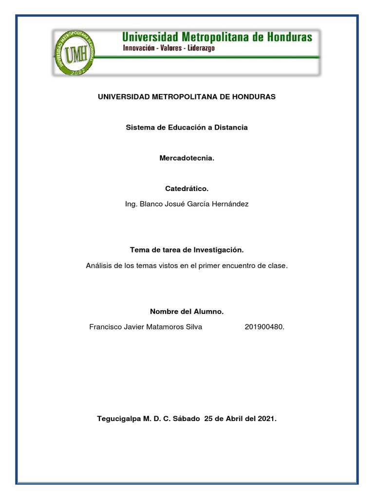 Francisco J. Matamoros - Analisis de Los Temas Vistos en Clases-AAD209 Mercadotecnia - II ...