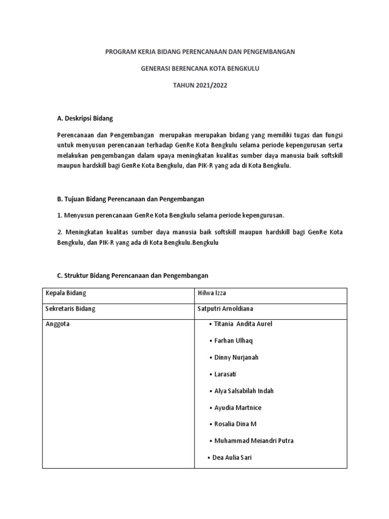 Program Kerja Divisi PP | PDF