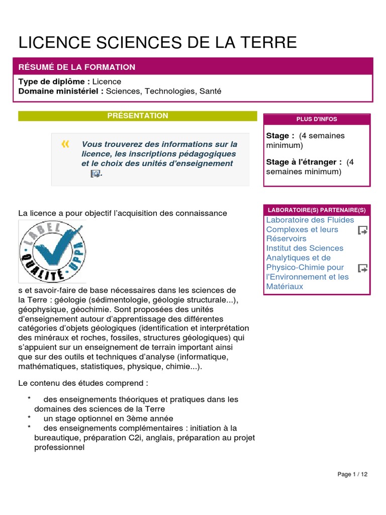 Licence Sciences De La Terre Onisep