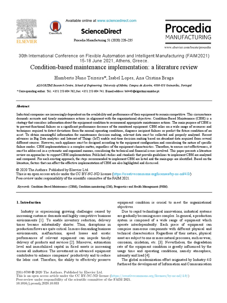 Condition-Based Maintenance Implementation: A Literature Review ...