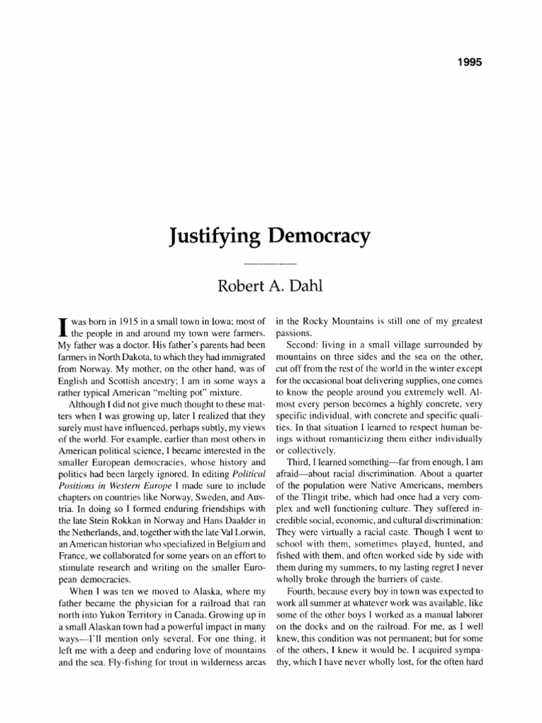 Justifying Democracy - Dahl | PDF | Economic Inequality ...