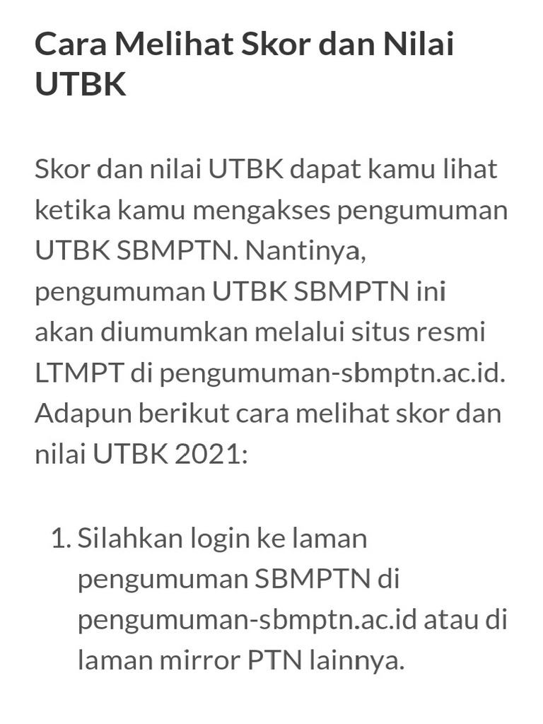 Cara Melihat Skor Dan Nilai Utbk 2021 (Sfile | PDF