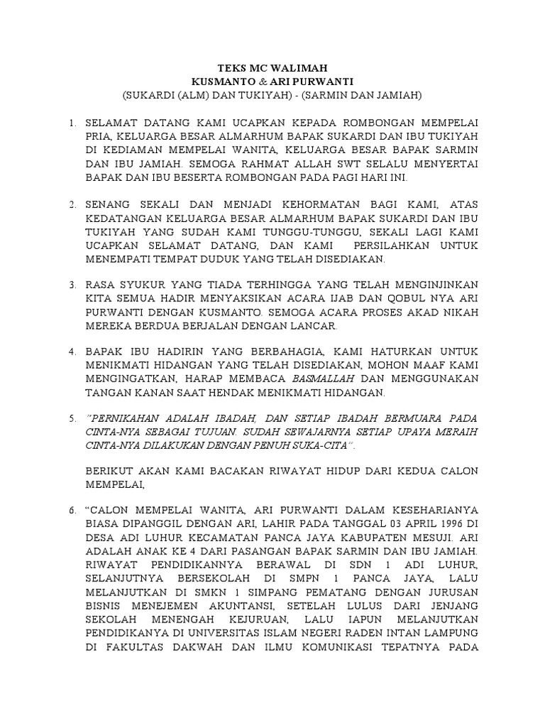 Contoh Teks MC Pernikahan Islami | PDF