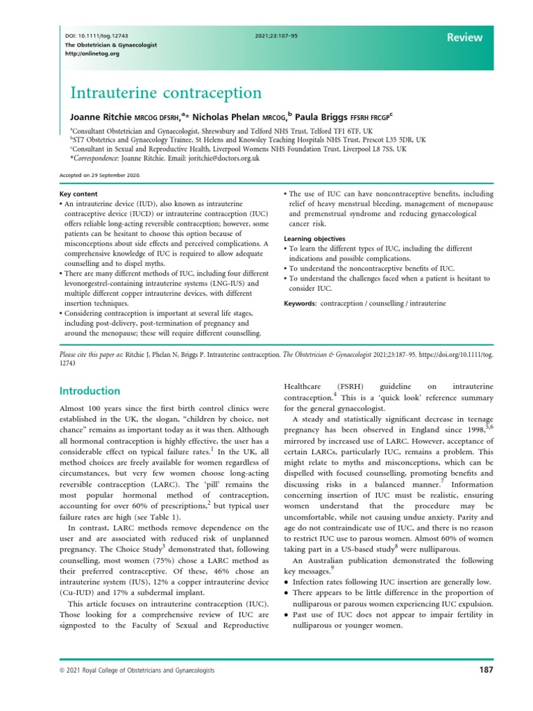 Intrauterine Contraception: Review | PDF | Birth Control | Pregnancy