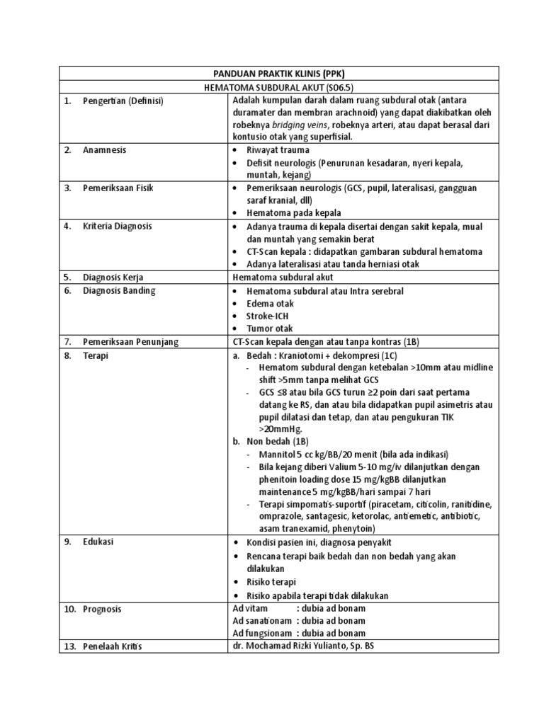 Hematoma Subdural Akut | PDF
