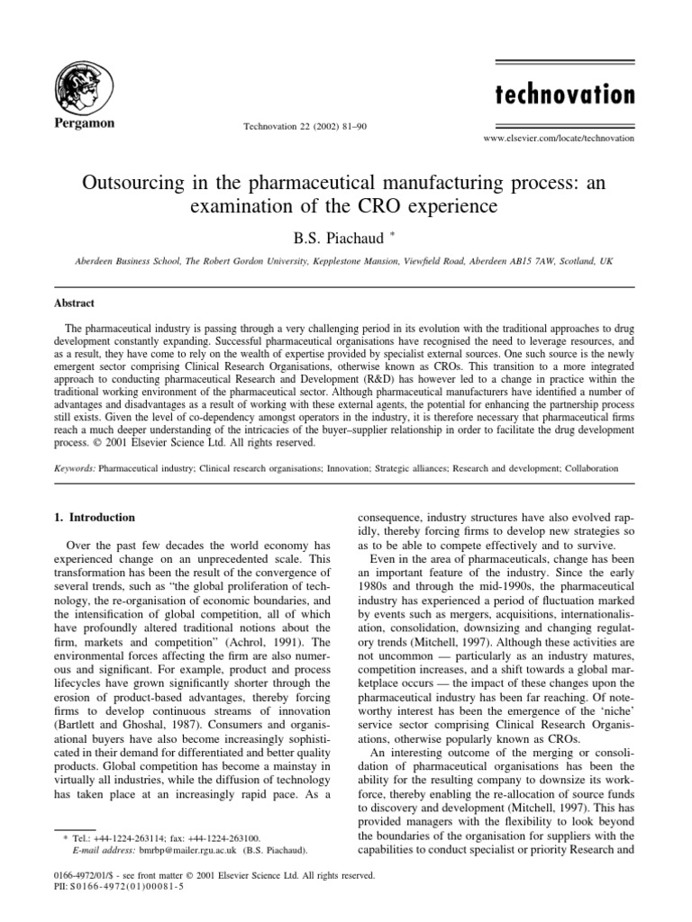 Outsourcing in The Pharmaceutical Manufacturing Process | PDF ...