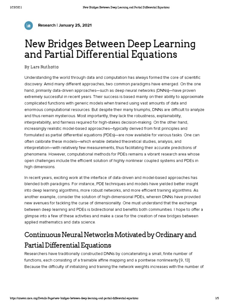 New Bridges Between Deep Learning and Partial Differential Equations | PDF | Partial ...
