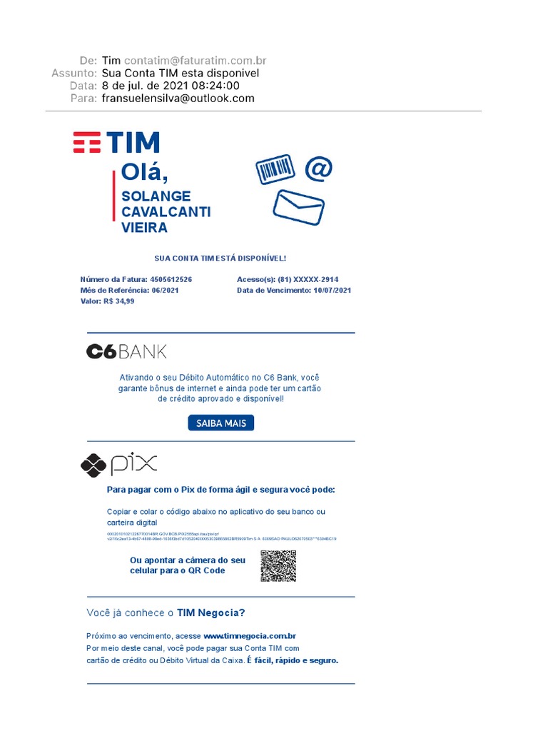 Sua Conta TIM Esta Disponivel | PDF