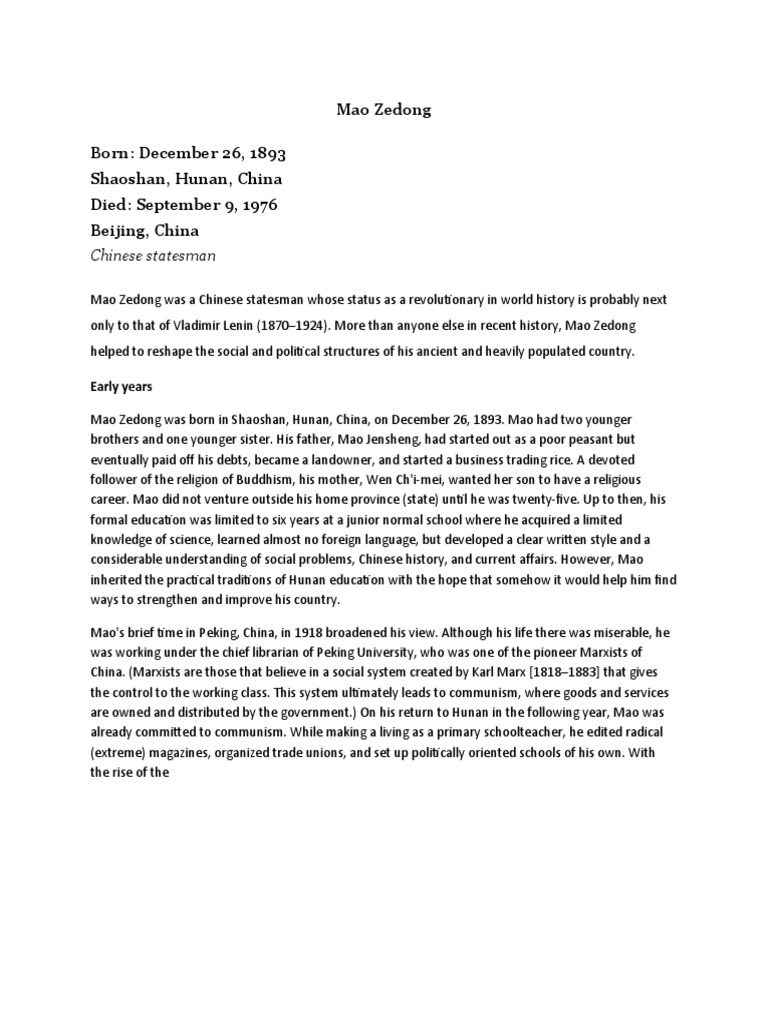 Mao Zedong Biography Page | PDF | Mao Zedong | Maoist China