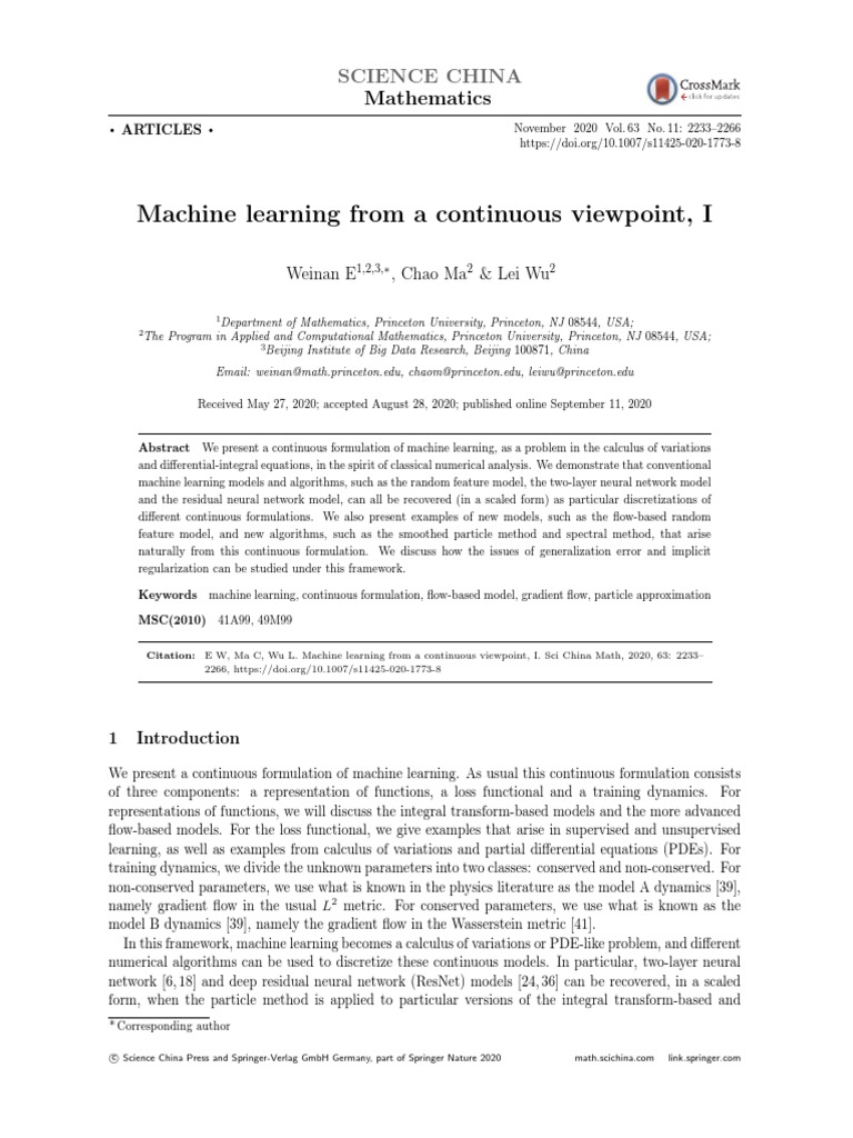 (Weinan, E., Chao Ma, and Lei Wu), Machine Learning From A Continuous ...
