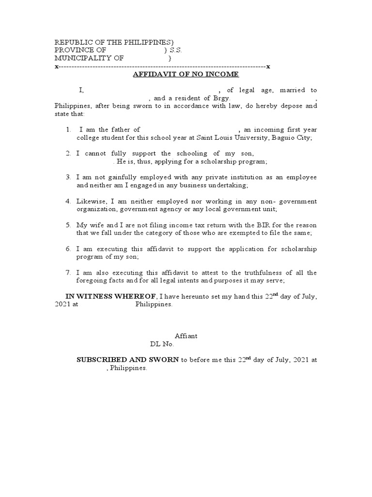Affidavit of No Income | PDF